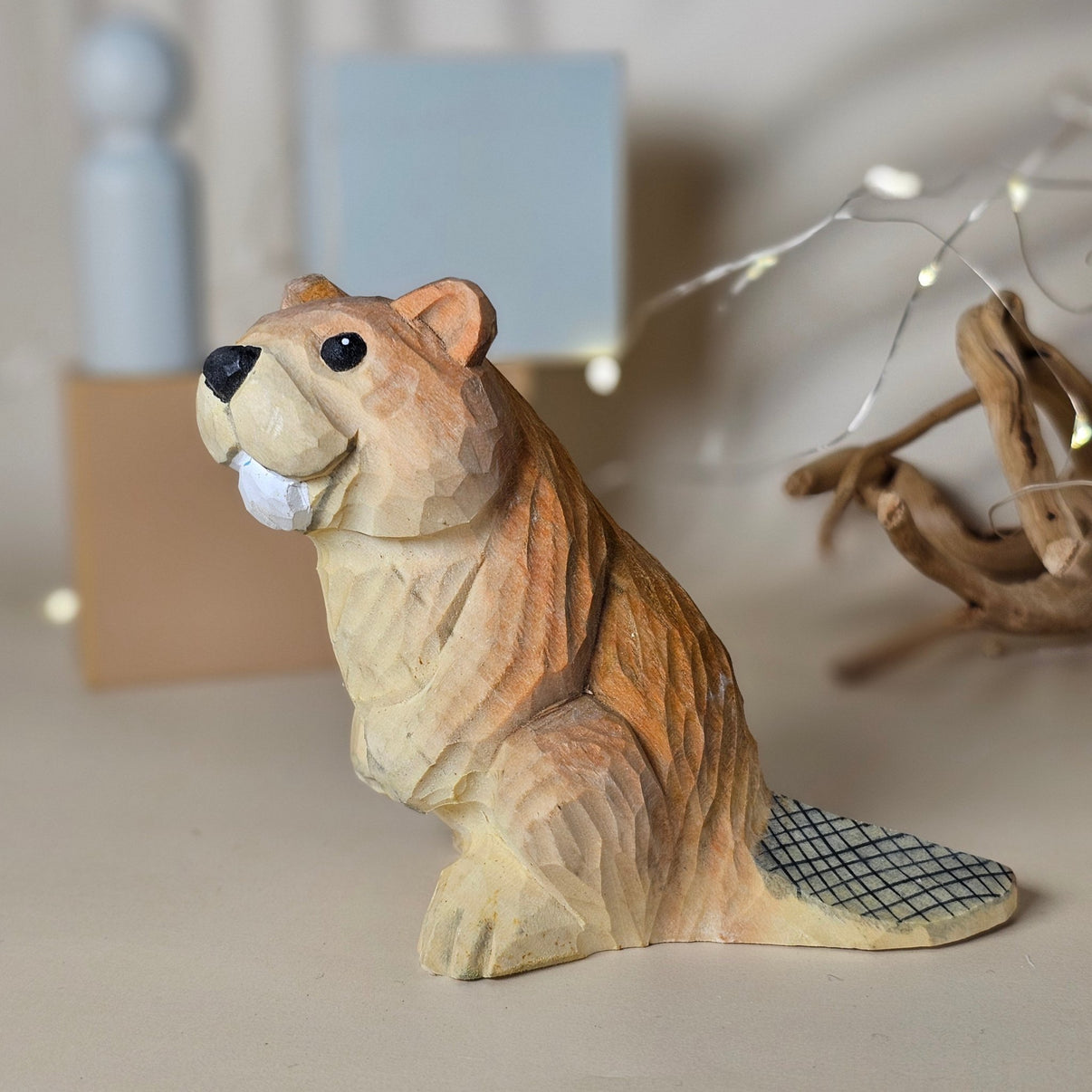 Artisan Crafted Hand-Painted Beaver Wood Figurine | Shop Now – Wooden ...
