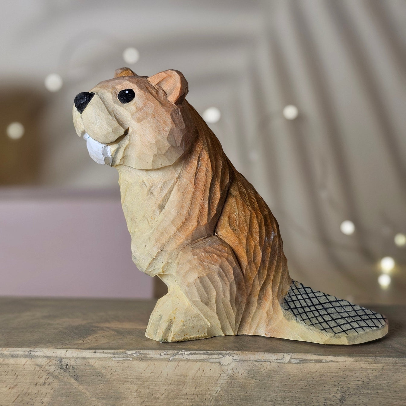 Artisan Crafted Hand-Painted Beaver Wood Figurine | Shop Now – Wooden ...