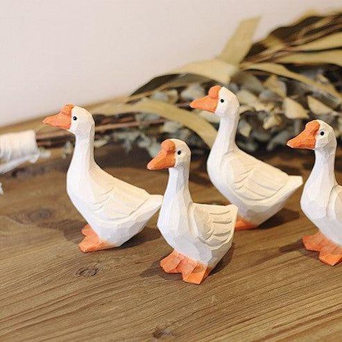 Hand-Carved Wooden Goose Figurines for Country Charm – Wooden Islands