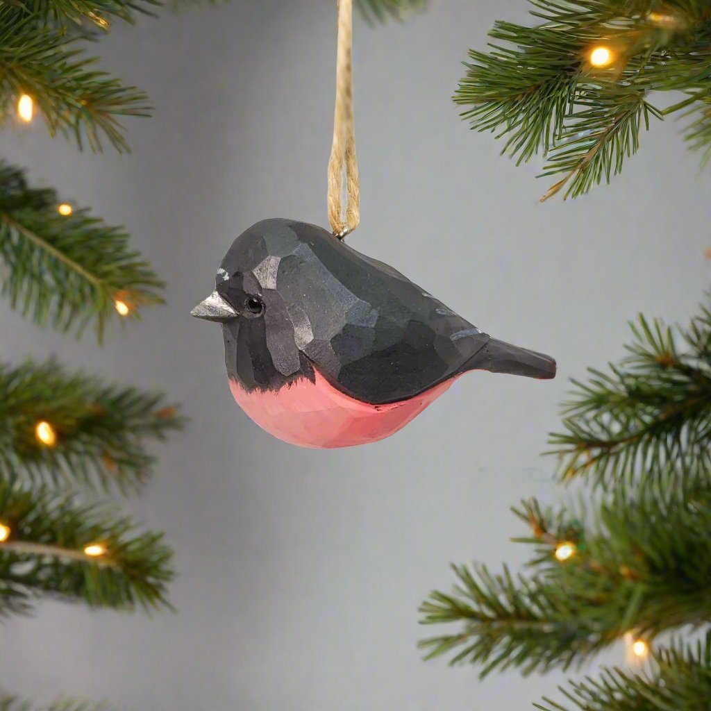Pink Robin Hanging Christmas Ornaments - Hand-Painted Birds – Wooden ...