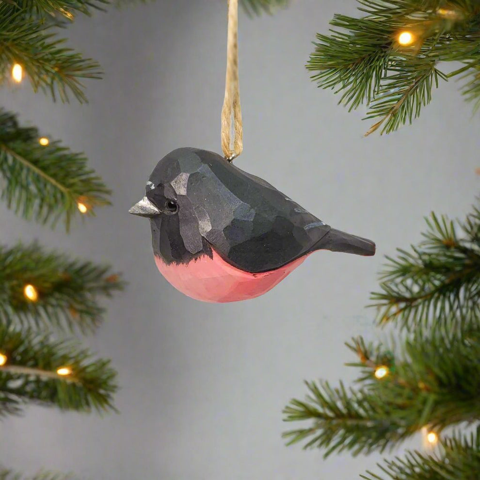 Pink Robin Hanging Christmas Ornaments - Hand-Painted Birds – Wooden ...