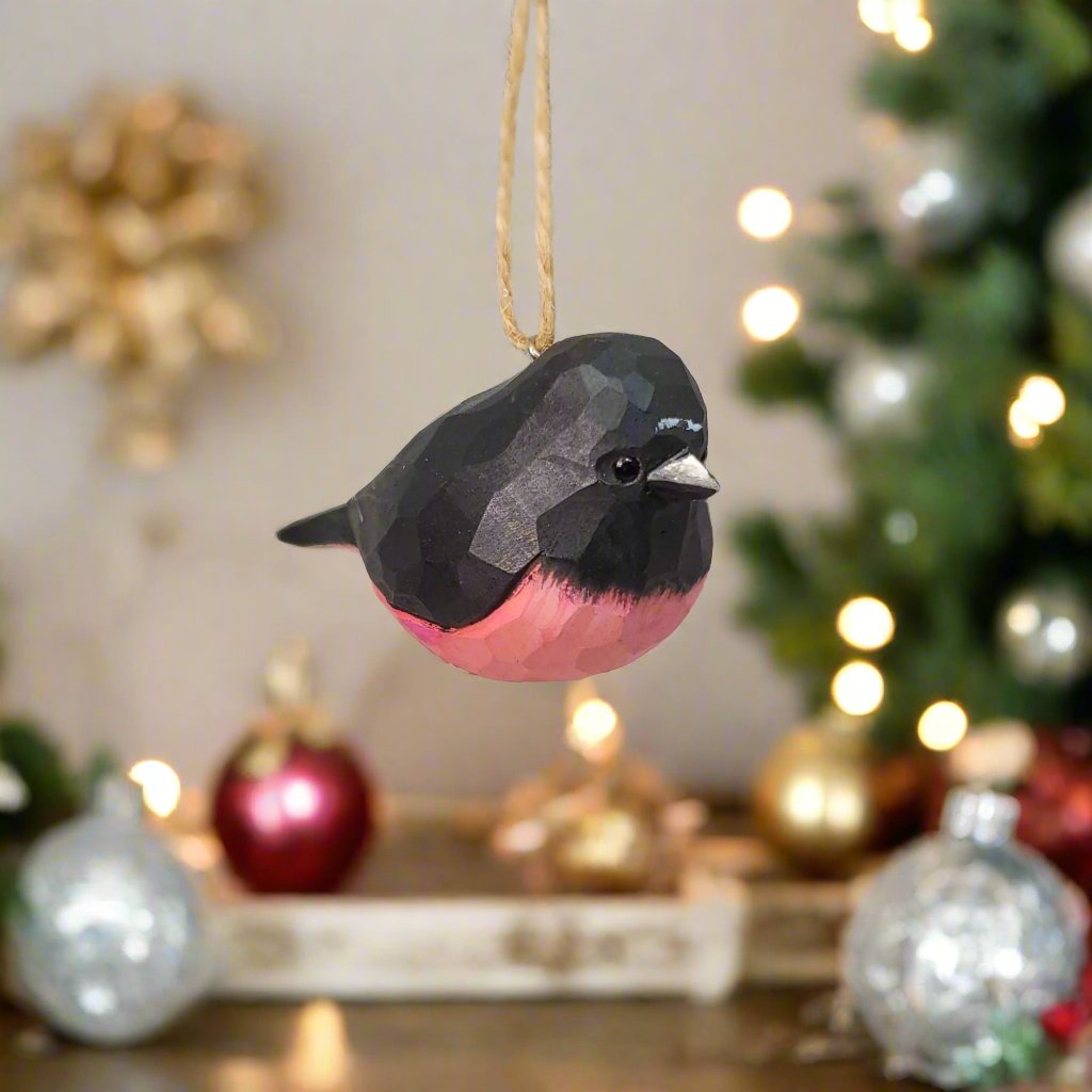 Pink Robin Hanging Christmas Ornaments - Hand-Painted Birds – Wooden ...