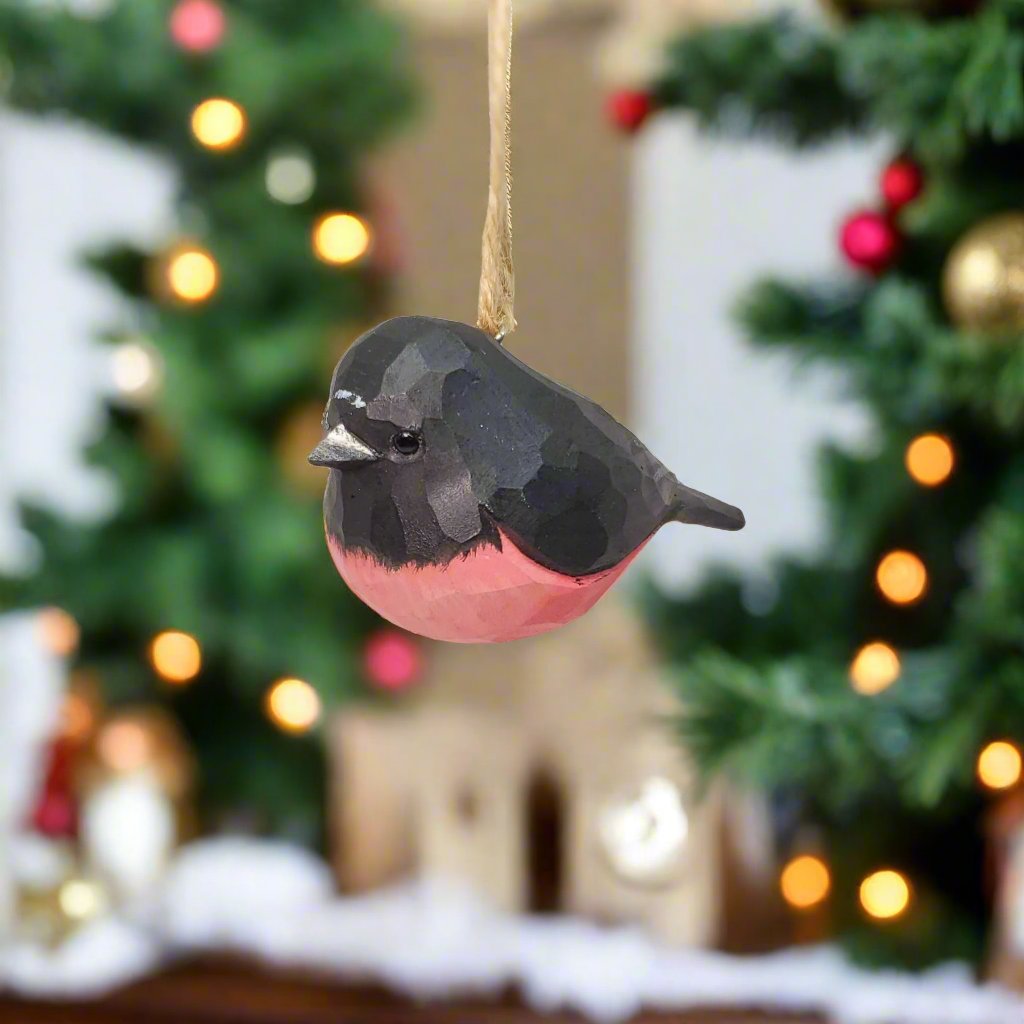 Pink Robin Hanging Christmas Ornaments - Hand-Painted Birds – Wooden ...