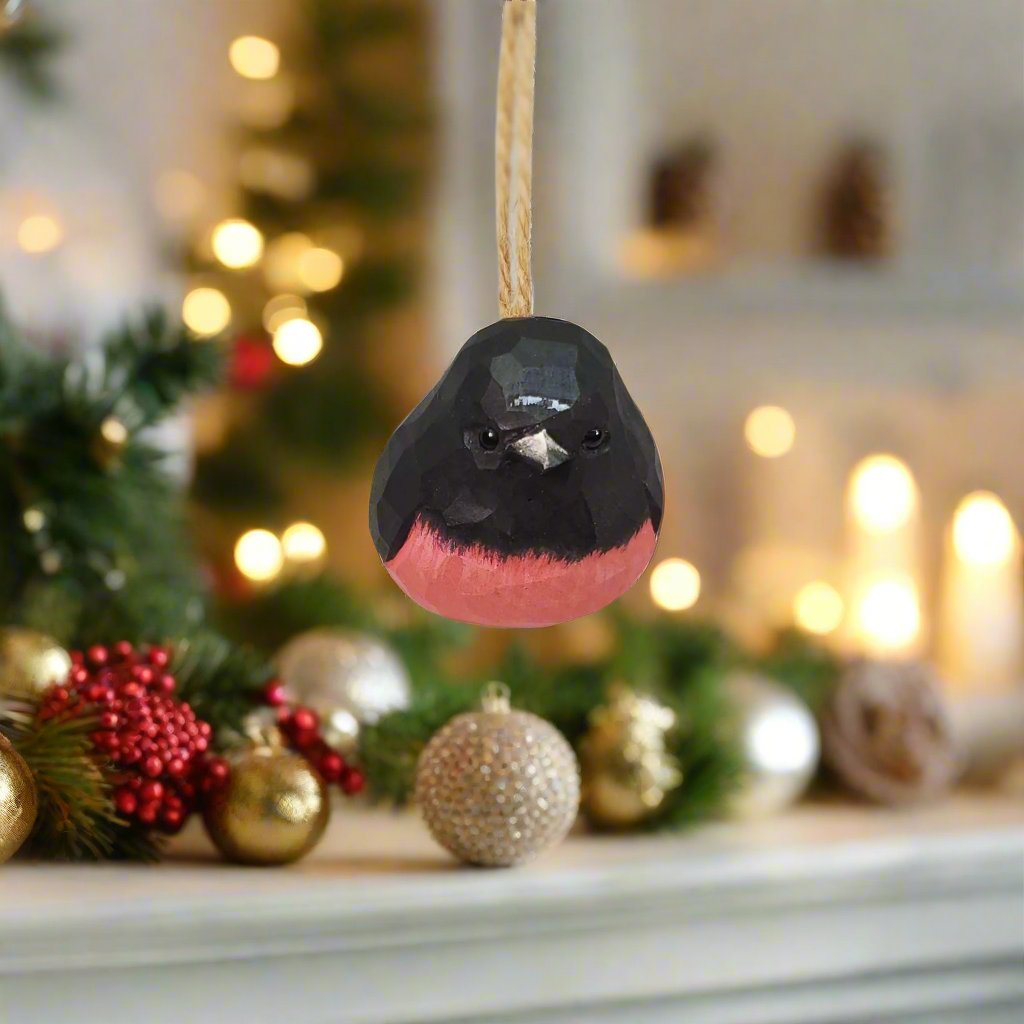 Pink Robin Hanging Christmas Ornaments - Hand-Painted Birds – Wooden ...