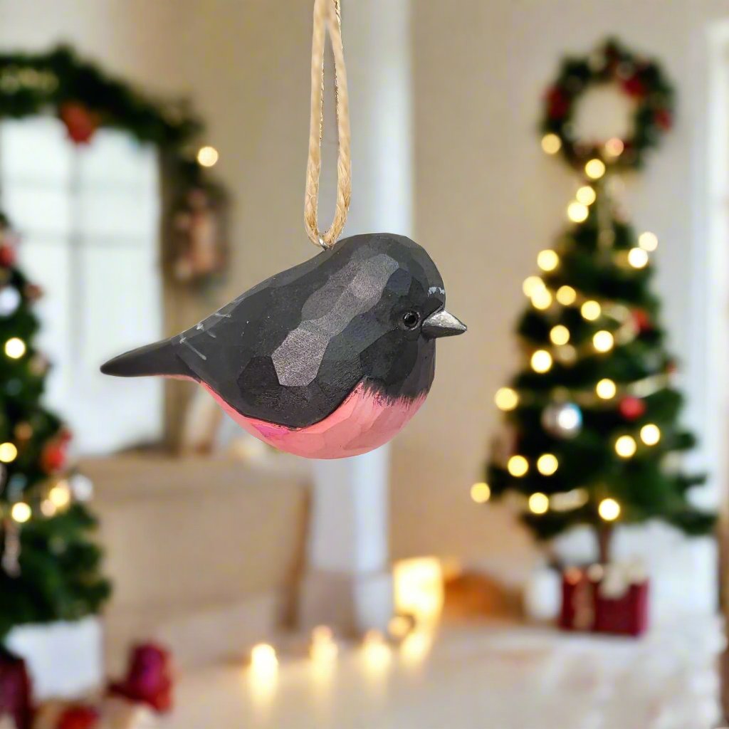 Pink Robin Hanging Christmas Ornaments - Hand-Painted Birds – Wooden ...