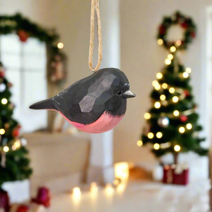 Pink Robin Hanging Christmas Ornaments - Hand-Painted Birds – Wooden ...