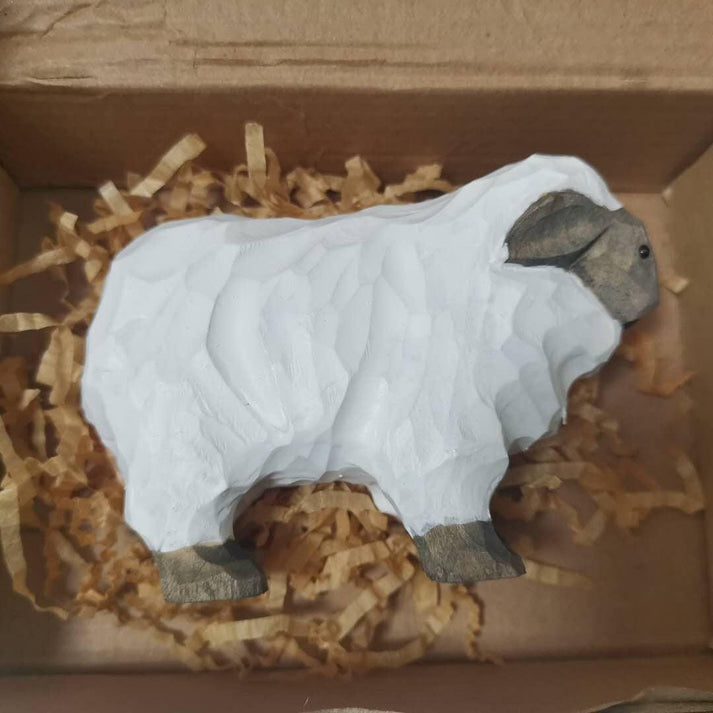 Hand-Painted Sheep Wooden Sculpture - Animal Art for Decor – Wooden Islands