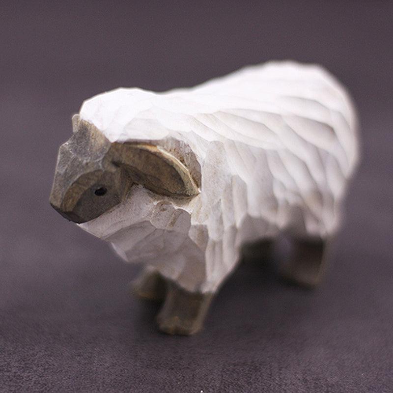 Hand-Painted Sheep Wooden Sculpture - Animal Art for Decor – Wooden Islands