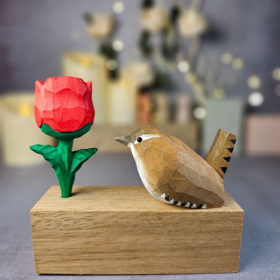 Exquisite Hand-Painted Wooden Bird with Rose Collection – Wooden Islands